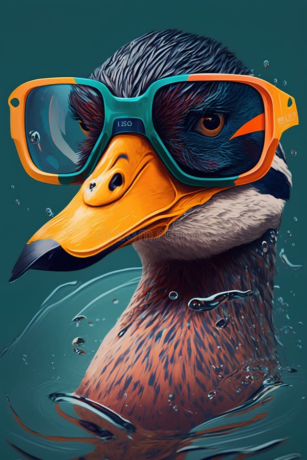 Duck in Diving Mask and Glasses Swimming in Water. Vector Illustration ...