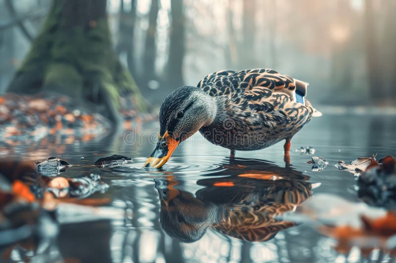 Duck is Drinking Water from a Pond Stock Photo - Image of drinking ...