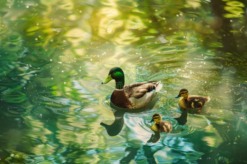 Duck Family Enjoy Summer Pond Stock Illustration - Illustration of duck ...