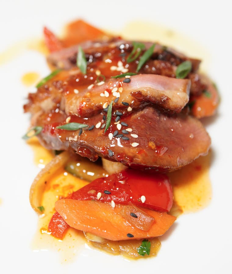 Duck Fillet with Red Orange and Greens Stock Photo - Image of baked ...
