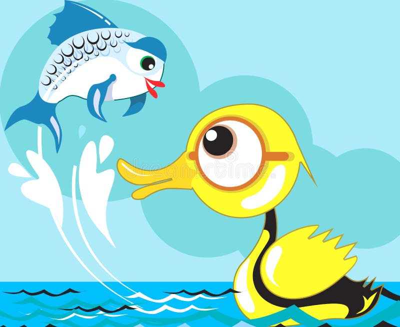 Duckling and Fish stock illustration. Illustration of childish - 13127723