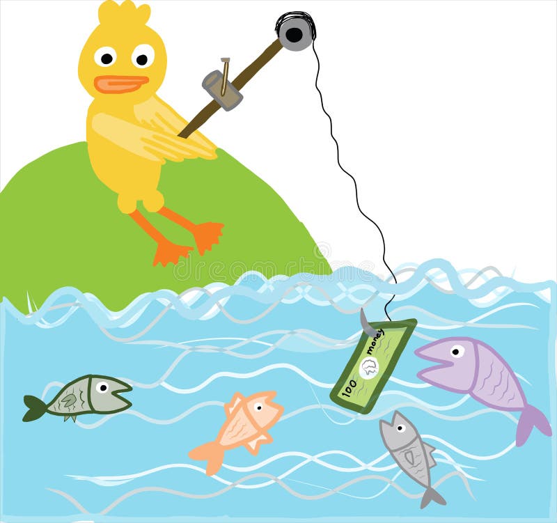 Duck fishing a banknote stock vector. Illustration of attracted - 79656535
