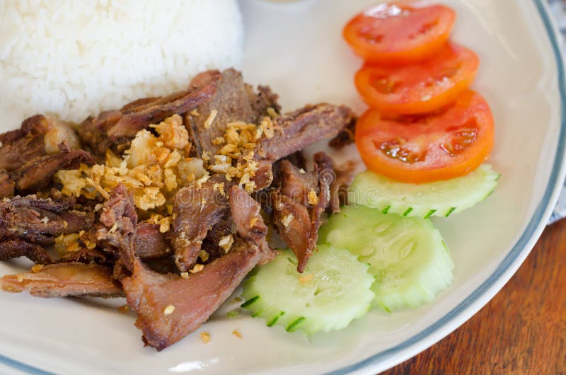 Duck fried garlic stock photo. Image of plate, thailand - 48049132
