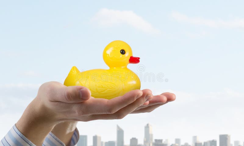 Duck in hand stock photo. Image of yellow, bird, hand - 59808026