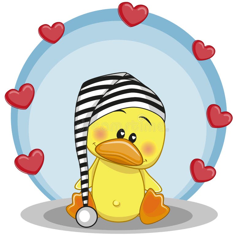 Duck with hearts stock vector. Illustration of card, hood - 52352781