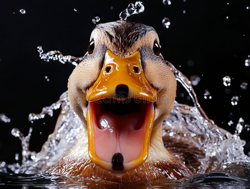 A Duck with Its Mouth Open in the Water Stock Image - Image of point ...