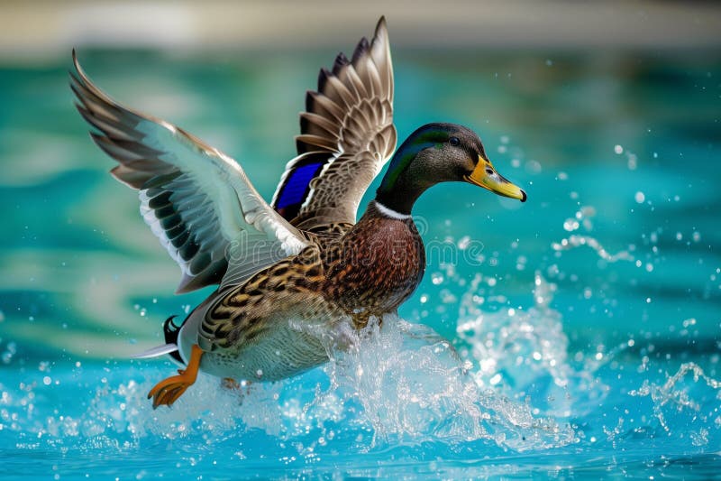 Duck Landing in Water Causing Gentle Pool Splash Stock Photo - Image of ...