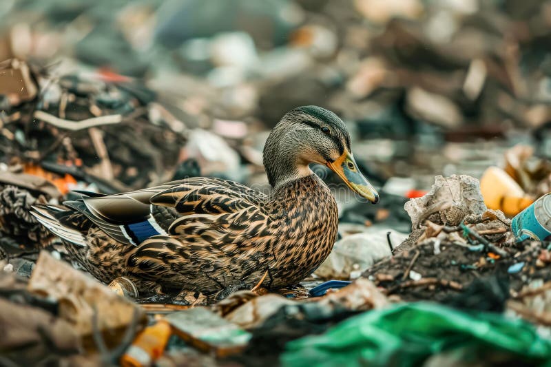 Duck is Laying on a Pile of Trash Stock Image - Image of toxic, junk ...