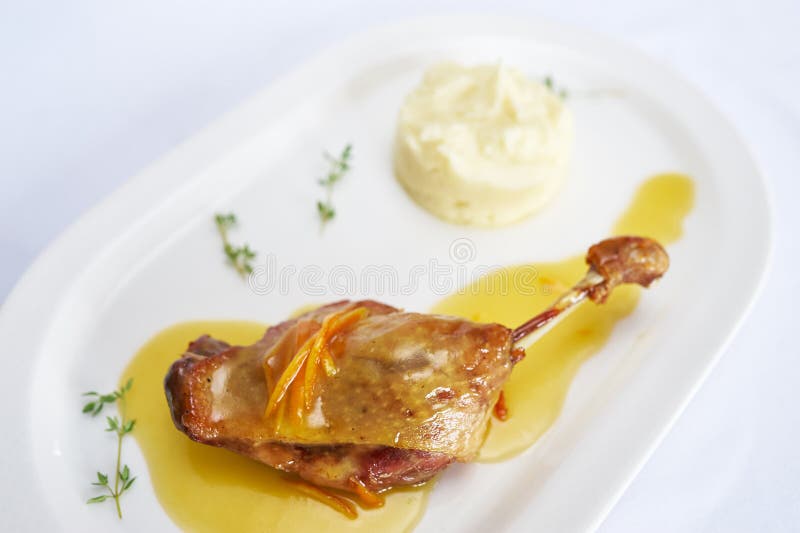 Duck Leg with Mashed Potatoes Stock Photo - Image of baked, grilled ...