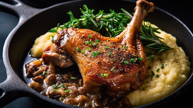 Duck Leg with Mushroom Sauce AI Generated Image Stock Illustration ...