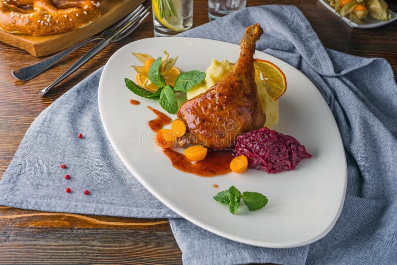 The Duck Leg on a Rustic Table in a Cozy Pub Stock Photo - Image of ...