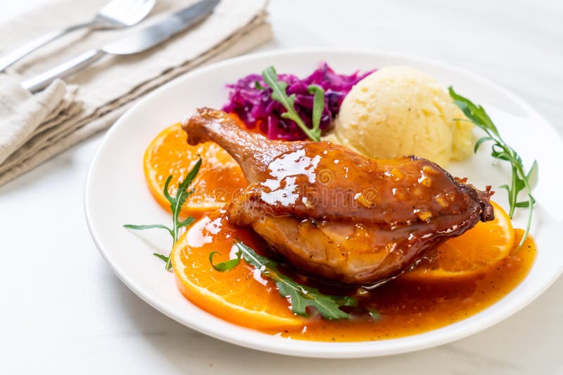 Duck Leg Steak with Orange Sauce Stock Photo - Image of healthy, duck ...