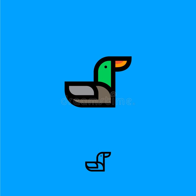 Duck Logo. Bird Emblem. Duck Flat Icon, Isolated on a Blue Background ...
