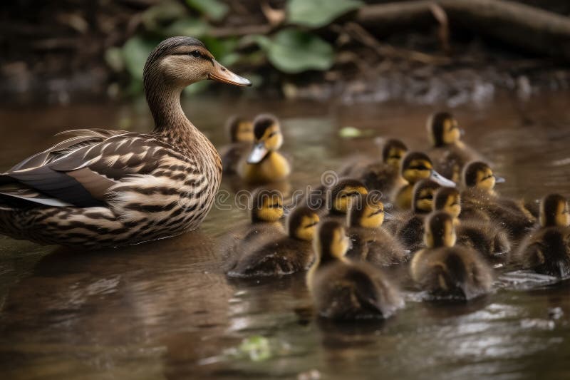 A Duck Mother with a Lot of Ducklings Created with Generative AI ...
