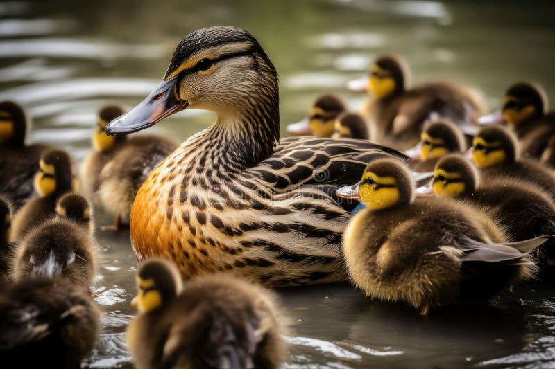 A Duck Mother with a Lot of Ducklings Created with Generative AI ...