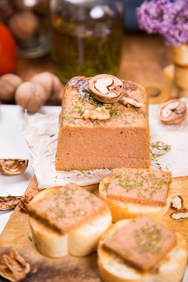 Duck pate on bread stock photo. Image of cracker, green - 73309472