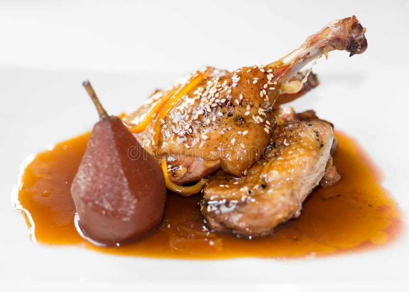 Duck with pears stock photo. Image of wine, restaurant - 71881284