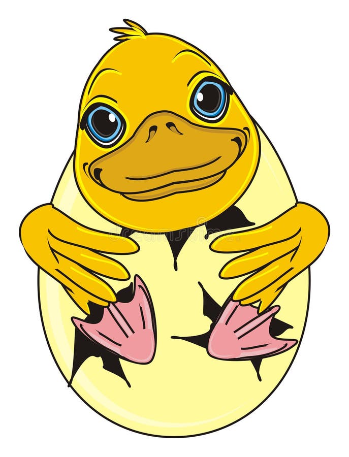 Duck peek up from big egg stock illustration. Illustration of cute ...