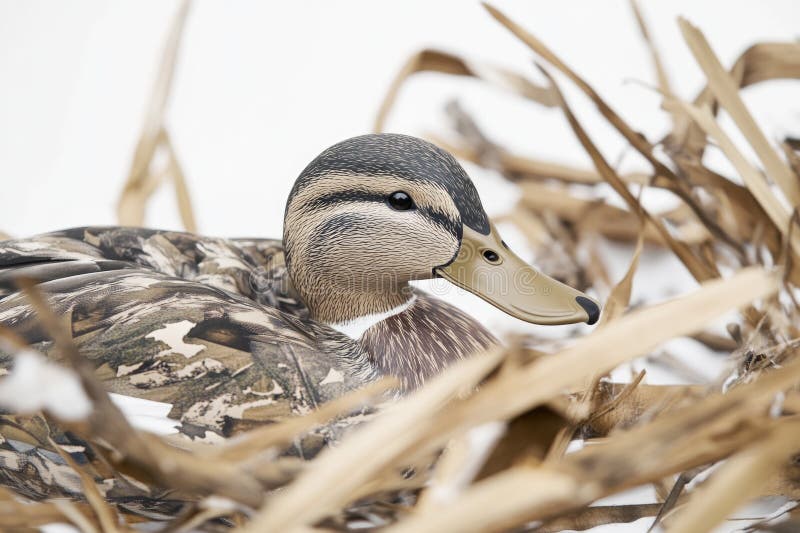 A Duck Perched on Top of a Pile of Dry Grass, Perfect for Editorial or ...