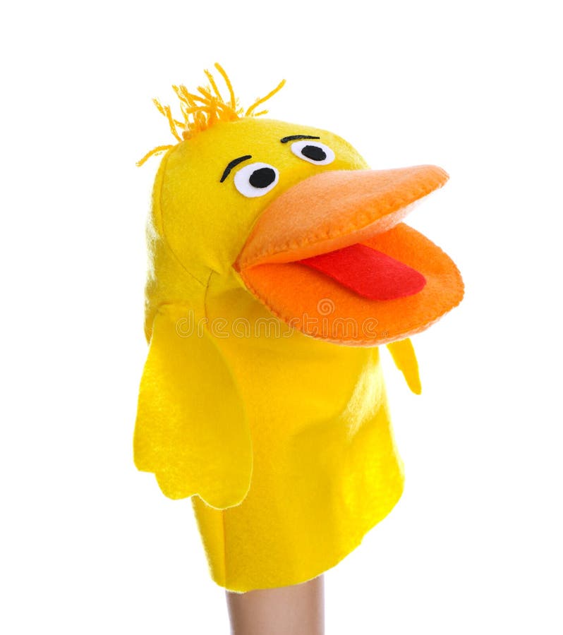 Duck Puppet for Show on Hand Against White Background Stock Photo ...