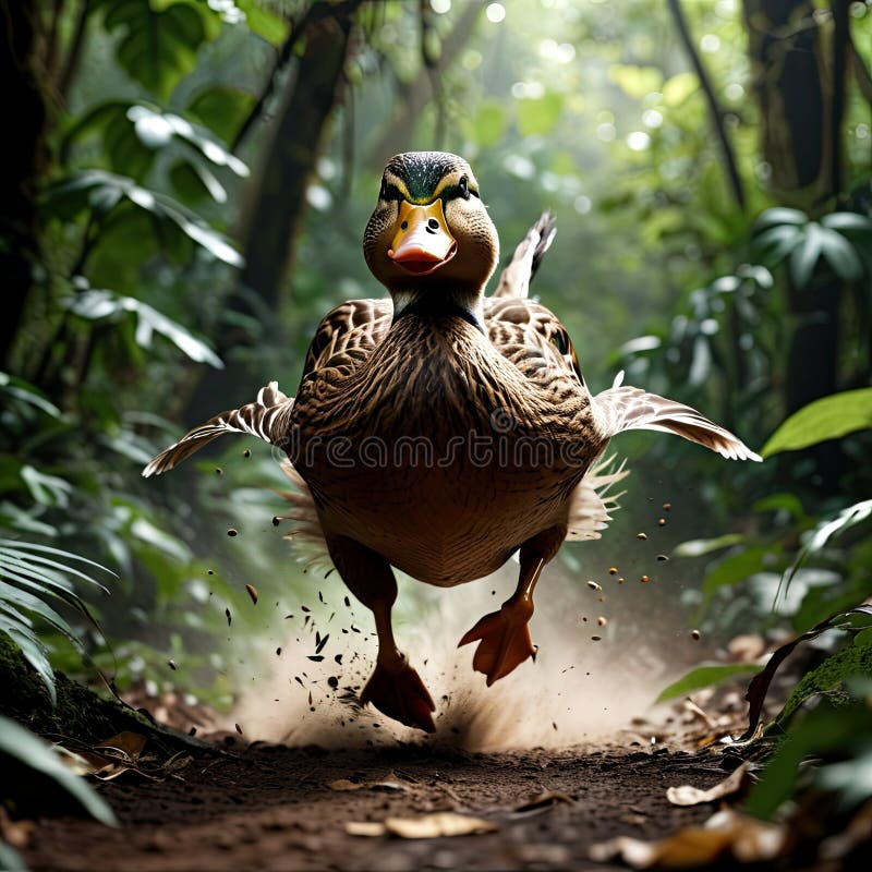 Duck Running through Jungle. Stock Illustration - Illustration of ...