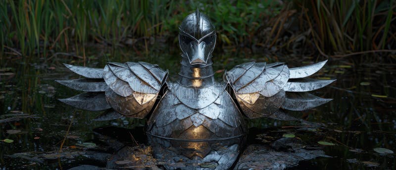 A Duck in Shining Armor Stands in a Pond. Stock Illustration ...