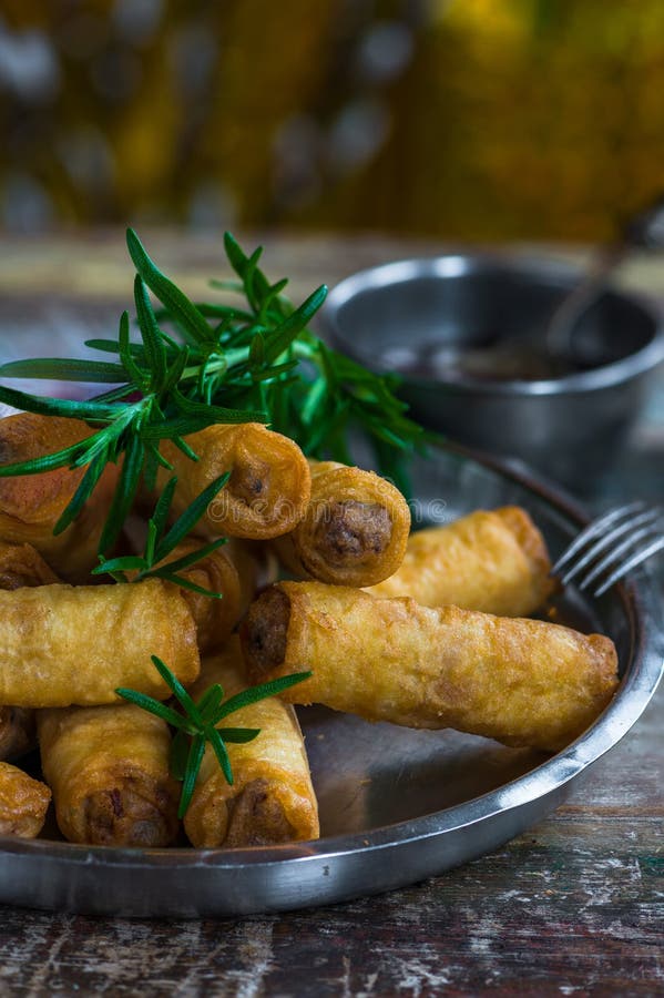 Duck spring rolls stock image. Image of crispy, dinner - 82787283