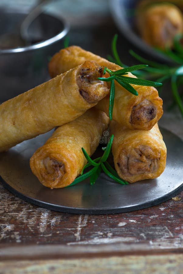 Duck spring rolls stock photo. Image of asia, dish, primavera - 82788086
