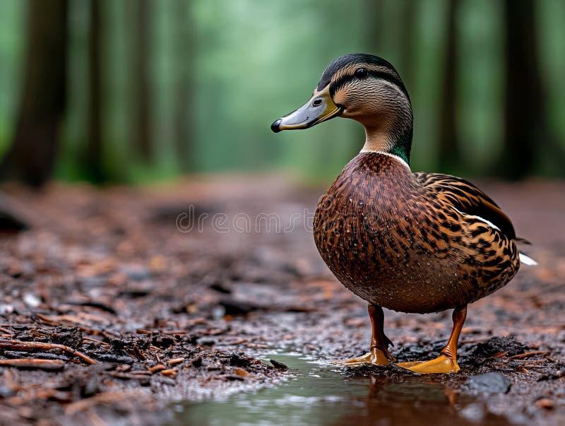 A Duck Standing in the Middle of a Forest Stock Image - Image of creek ...