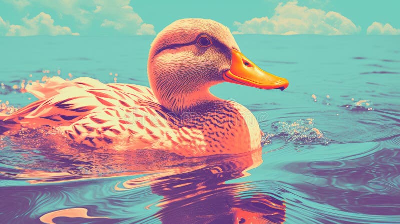 Duck Image with Risograph Ra 6800 Texture Stock Illustration ...