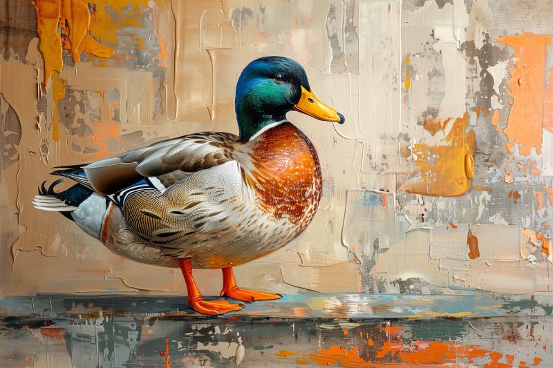 A Duck Stands on a Ledge in a Painted Scene Stock Photo - Image of beak ...