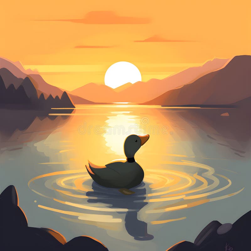 Duck Sun Sunset Mountains Created with Generative AI Stock Illustration ...