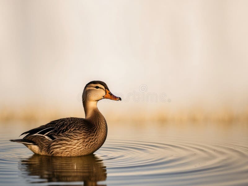 A Duck in Sunlight on Water with a Blurred Backdrop. Stock Photo ...