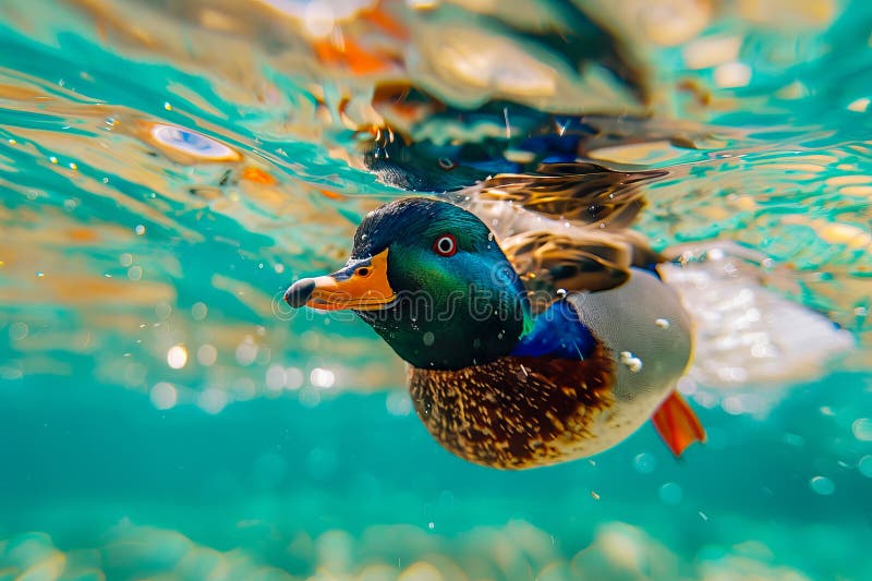 A Duck Swimming Under Water with Its Head Up Stock Image - Image of ...