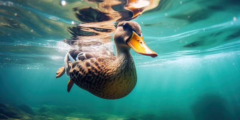 Duck swimming underwater stock illustration. Illustration of habitat ...