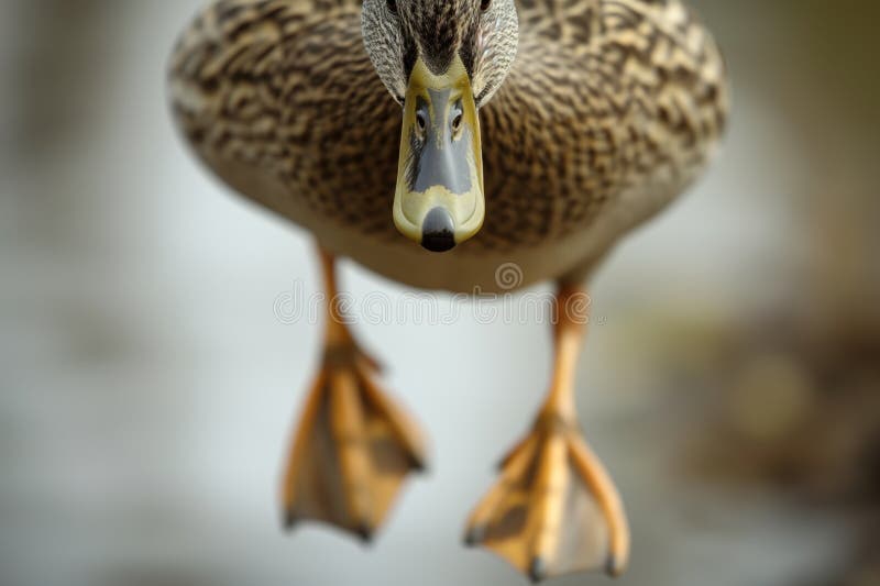 Duck Waddling Over Camera, Webbed Feet in Focus Stock Photo - Image of ...