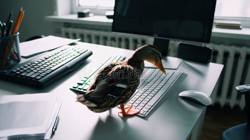 Duck Walking on Keyboard in Office Setting Stock Footage - Video of ...