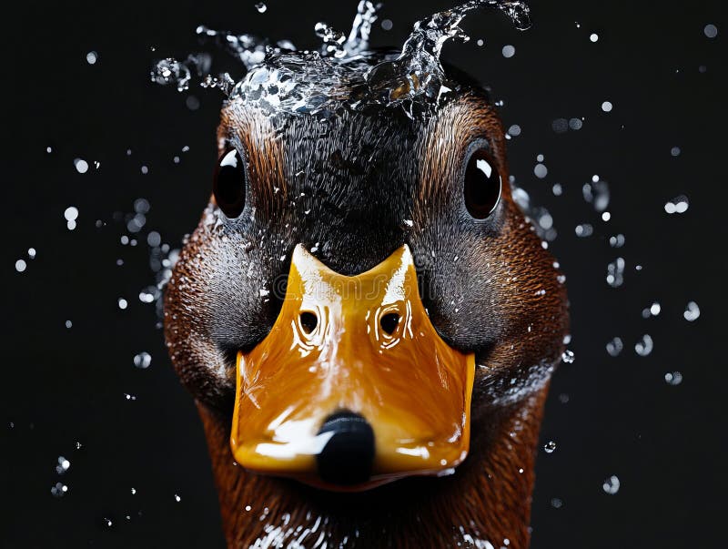 A Duck with Water Splashing on Its Head Stock Photo - Image of black ...