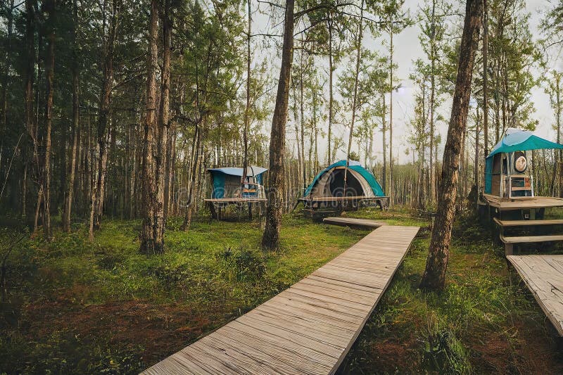 Duckboards Path in Forest Leading To Summer Tourist Camp Stock Image ...