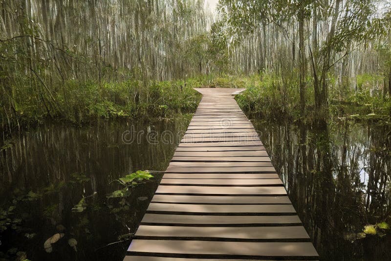 Duckboards Path in Forest Passing through Lake between Trees Stock ...