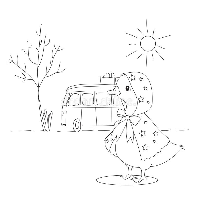 Coloring Pictures for Kids Drawing of a Duck Waiting for the Bus Stock ...