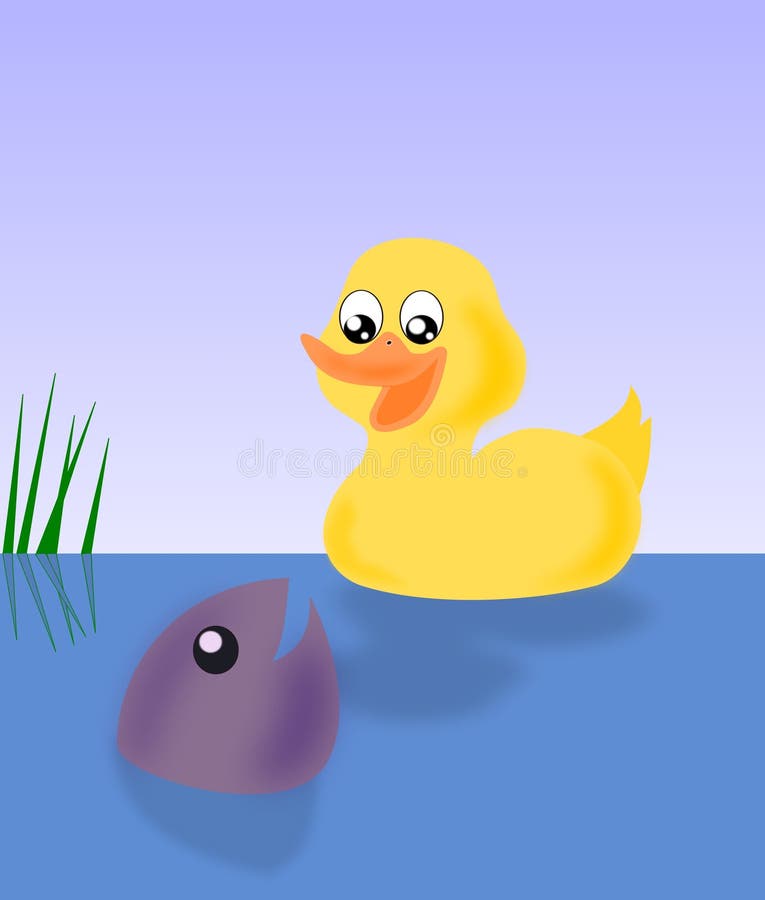 Duckling and Fish stock illustration. Illustration of childish - 13127723
