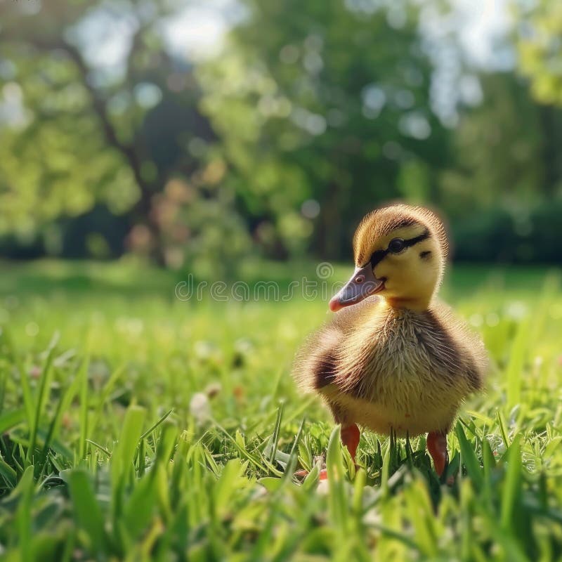 Duckling Gleaming in Sunlight on Grass Stock Illustration ...
