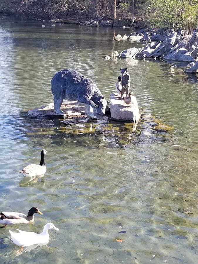 Ducks Around Bear Sculpture Stock Image - Image of blue, animal: 179780271
