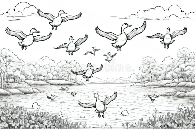 Ducks Flying in the Sky at 14-10-2024 Stock Illustration - Illustration ...