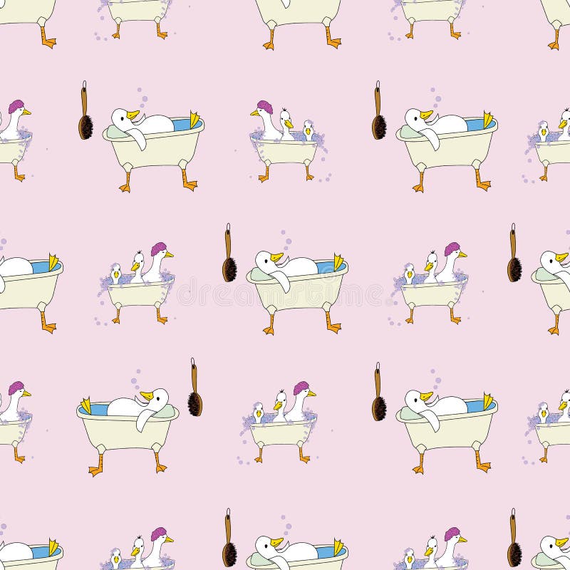 Ducks Relaxing in a Tub, Funny Repeat Vector Pattern on a Pink ...