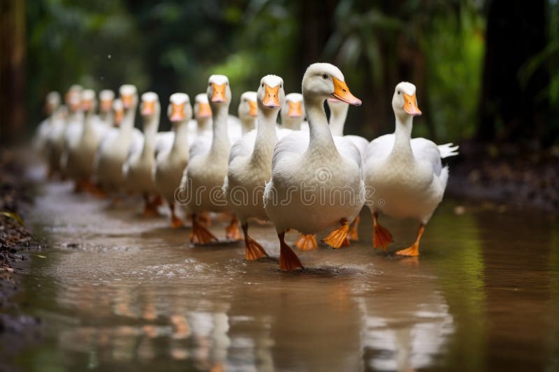 Ducks Walking in a Single File Stock Photo - Image of file, single ...