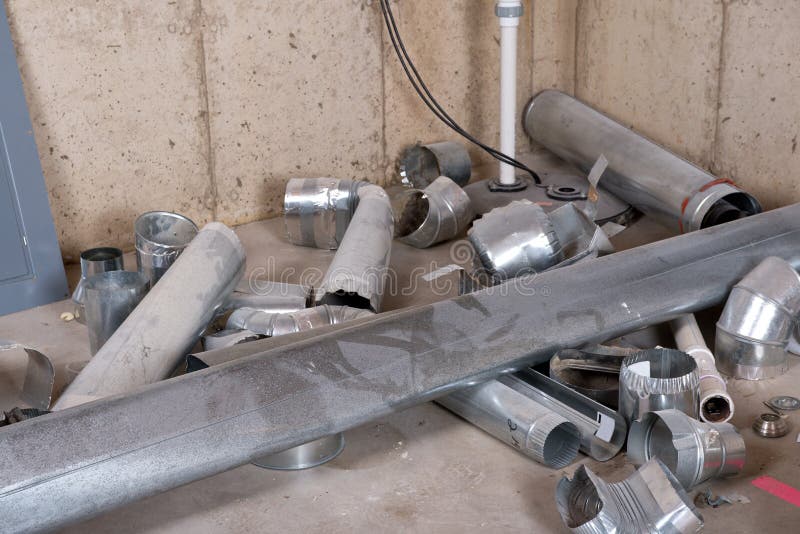 Duct Pipe in Dusty Basement Stock Image - Image of conduit, pipeline ...