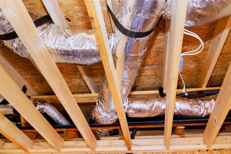 Ductwork Installation in New Construction Ceiling during Building ...
