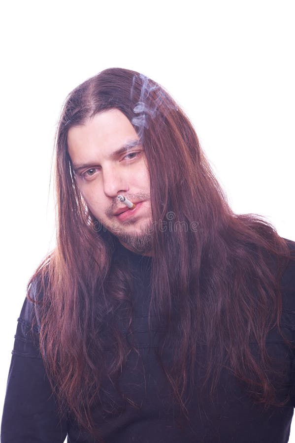 Dude with Flowing Hair Smoking Stock Photo - Image of posing, hold ...
